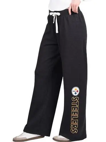 G-III 4HER BY CARL BANKS Pittsburgh Steelers Field Wide Leg Sweatpants - Black