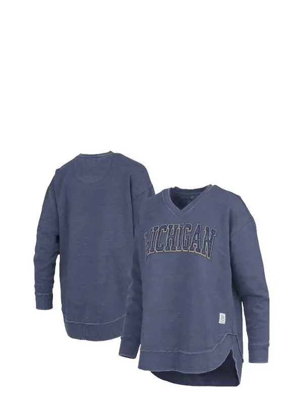 PRESSBOX Michigan Wolverines Westin Poncho V-neck Pullover Sweatshirt - Navy