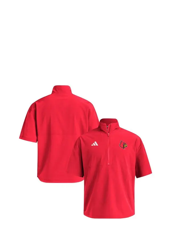 Adidas Louisville Cardinals Woven Quarter-zip Short Sleeve Pullover - Red