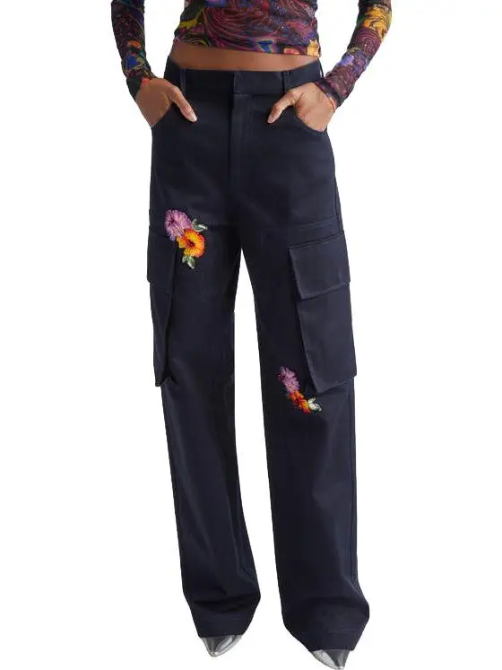 AREA Flower Embellished Straight-leg Cargo Pants - Midnight Blue