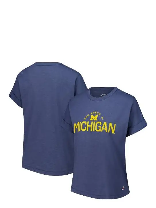 LEAGUE COLLEGIATE WEAR Michigan Wolverines Slub Rolled Cuff T-shirt - Navy
