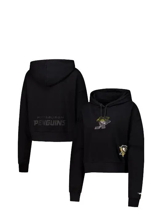 PRO STANDARD Pittsburgh Penguins Jewels Cropped Pullover Hoodie - Black