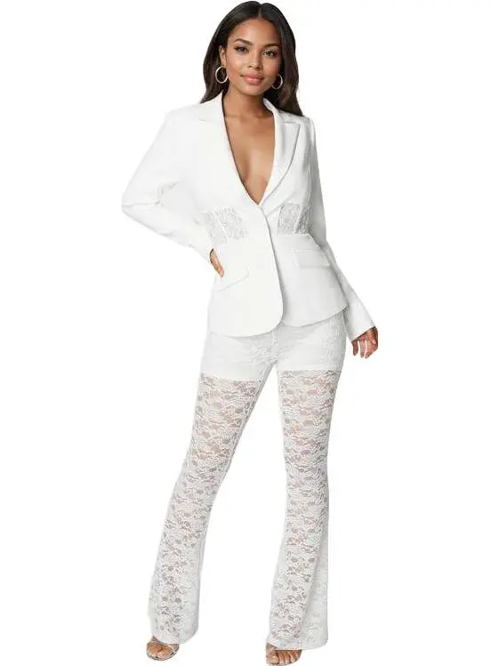 Bebe Tailored Lace Combo Blazer - White Alyssum