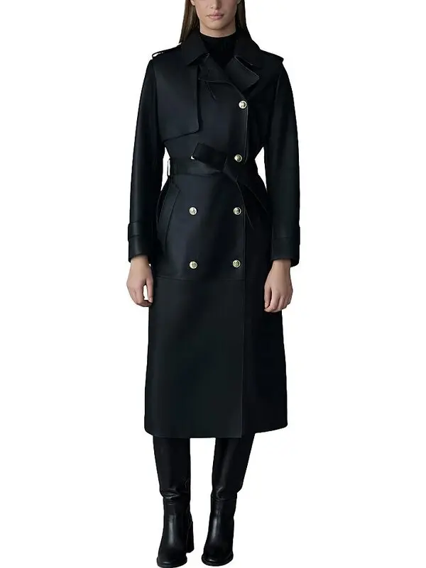 Mackage Leather Maxi Trench Coat - Black-gold
