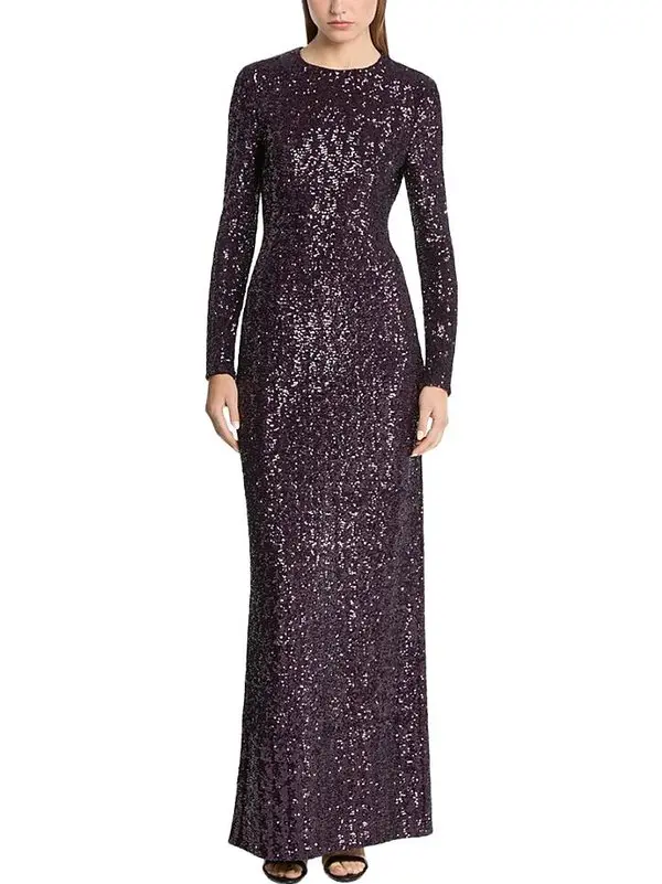 Michael Kors Sequin Long Sleeve Gown - Aubergine