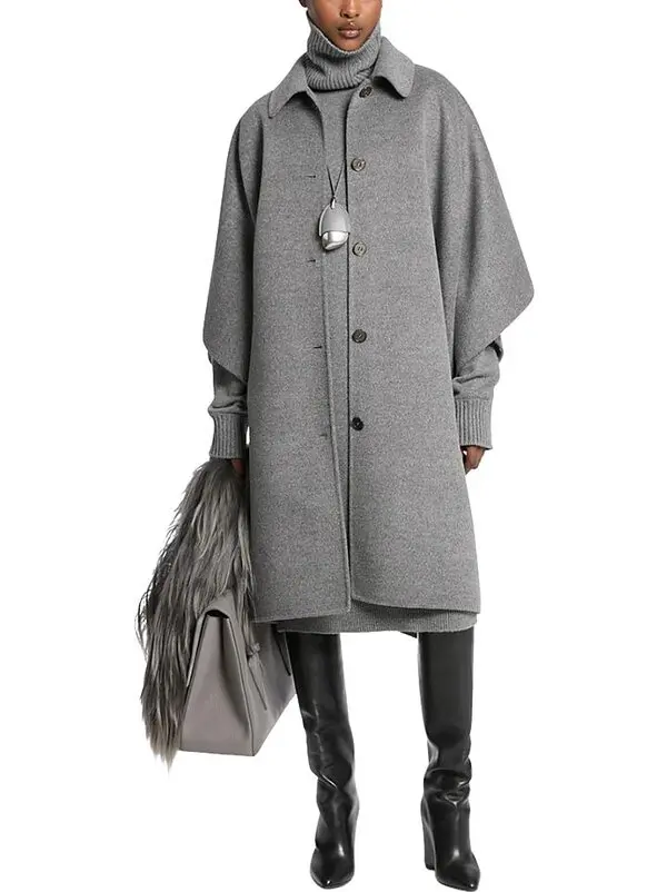 Michael Kors Womelton Wool Poncho Coat - Banker Melange