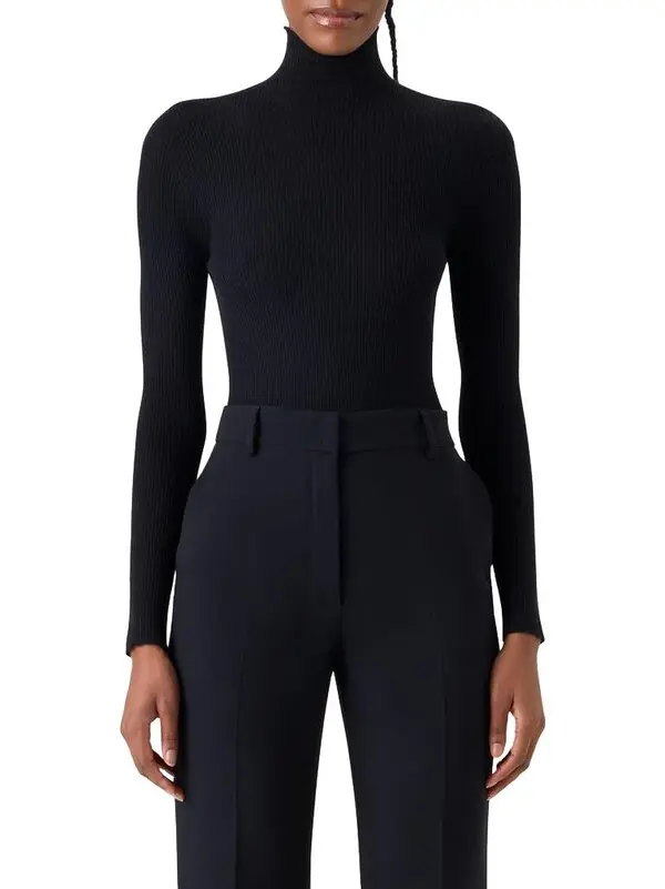 Akris Cashmere & Silk Rib Funnel Neck Sweater - Black