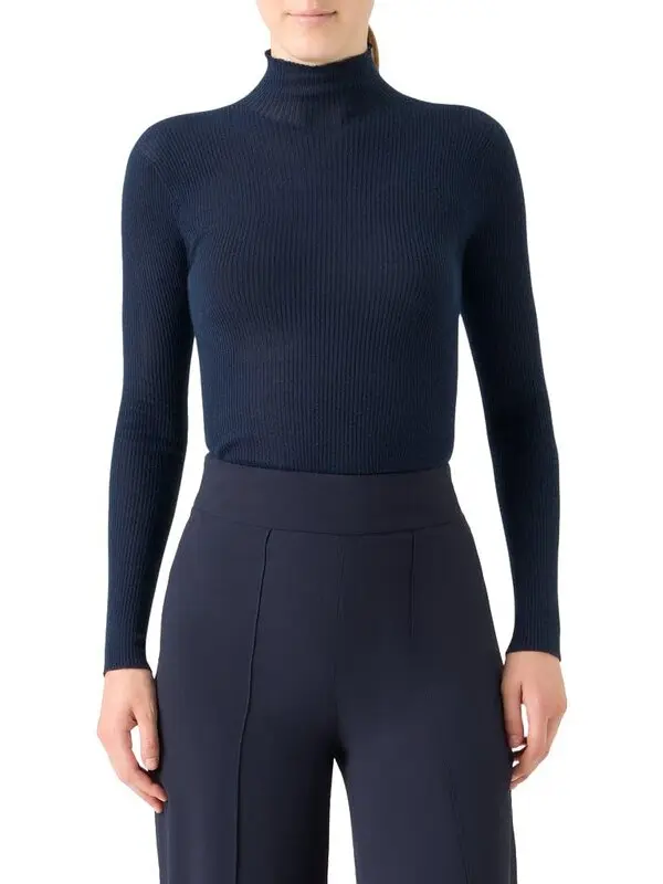 Akris Cashmere & Silk Rib Funnel Neck Sweater - Dark Navy