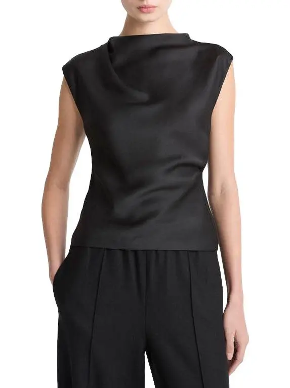 Vince Cowl Neck Satin Top - Black