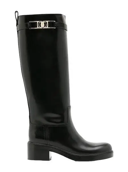 FERRAGAMO Gancini 55mm Knee High Boots - Black