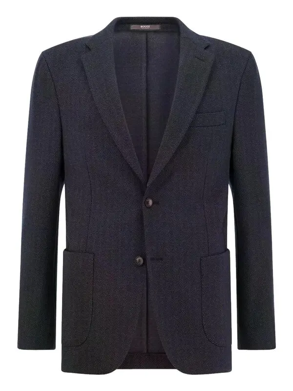 Boggi Milano Herringbone Cotton-blend Blazer - Navy Blue