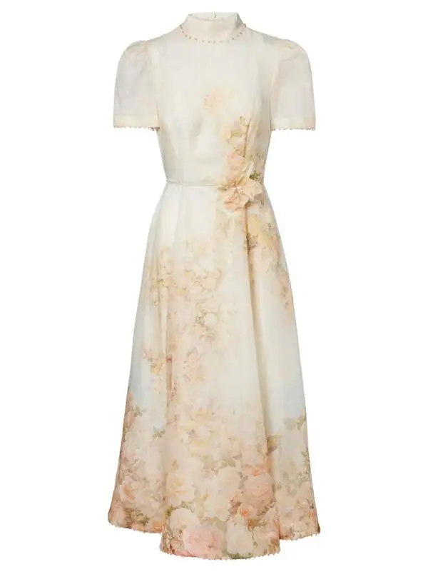 Zimmermann Memento Floral Linen And Silk Midi Dress - White
