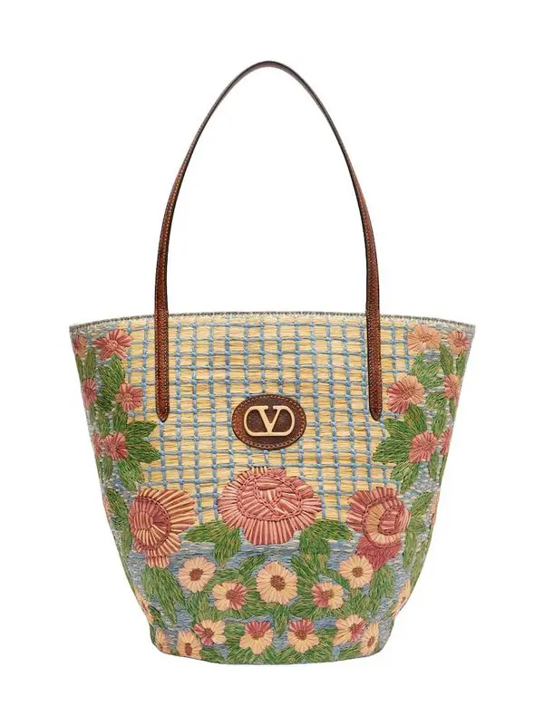 Valentino Garavani Vlogo Panier De Fleurs Raffia Tote Bag - Multicoloured