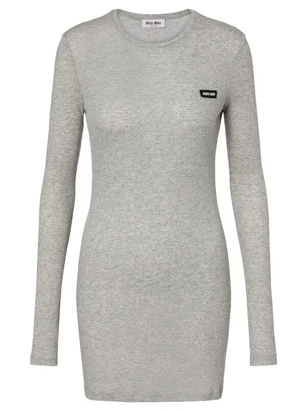Miu Miu Cotton Jersey Crewneck Mini Dress - Grey