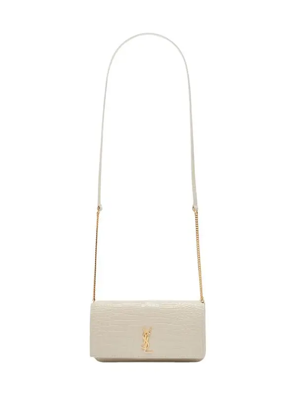 Saint Laurent Cassandre Mini Leather Phone Pouch - White