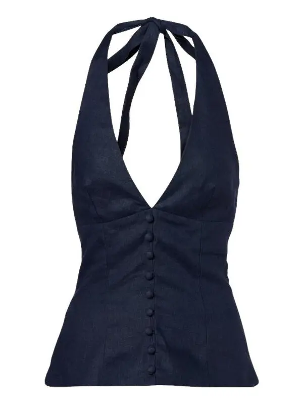 Faithfull The Brand Marie Linen Vest - Blue