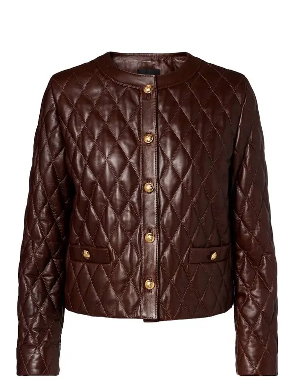 NILI LOTAN Amy Cropped Quilted Leather Jacket - Brown