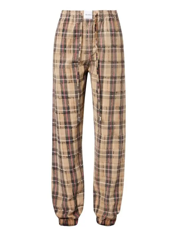 Attico Checked Cotton Flannel Cargo Pants - Beige