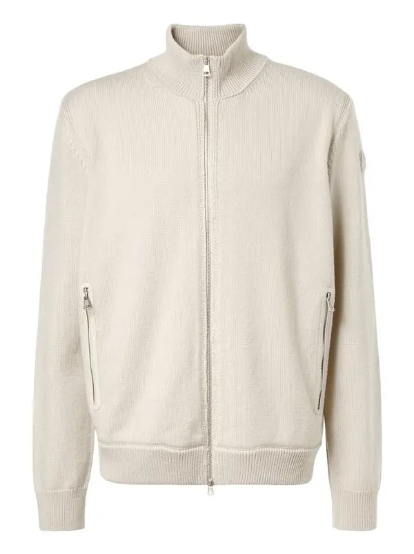Moncler Wool Zip-up Sweater - Beige