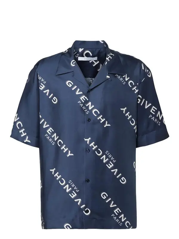 Givenchy Shadow Silk Bowling Shirt - Blue