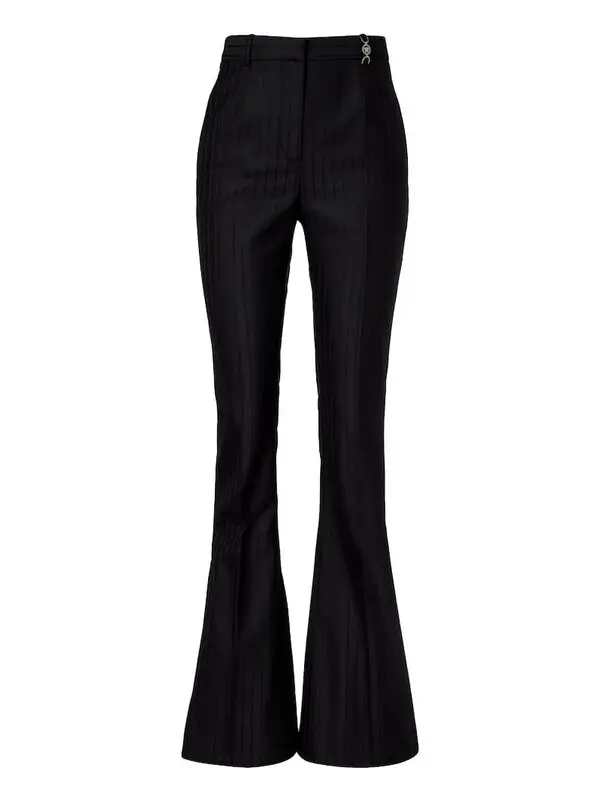 Versace Embellished Pinstripe Wool Flared Pants - Black