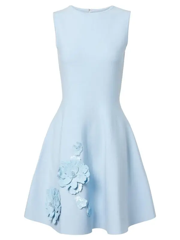 Oscar De La Renta Floral-appliqué Sequined Minidress - Blue