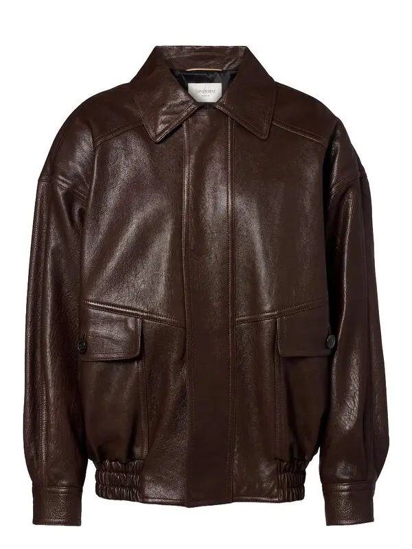 Saint Laurent Leather Bomber Jacket - Brown