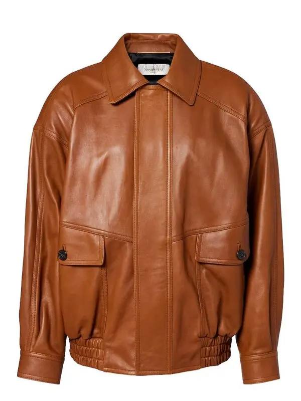 Saint Laurent Oversized Leather Bomber Jacket - Brown