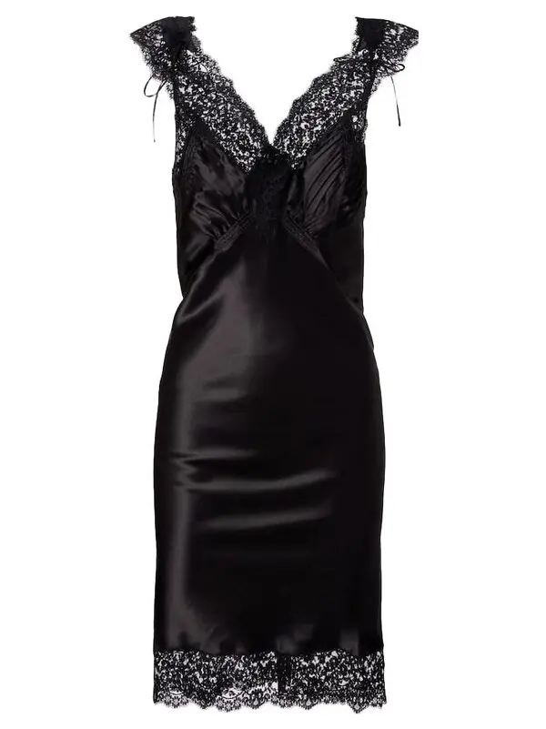 Saint Laurent Lace-trimmed Silk Satin Slip Dress - Black