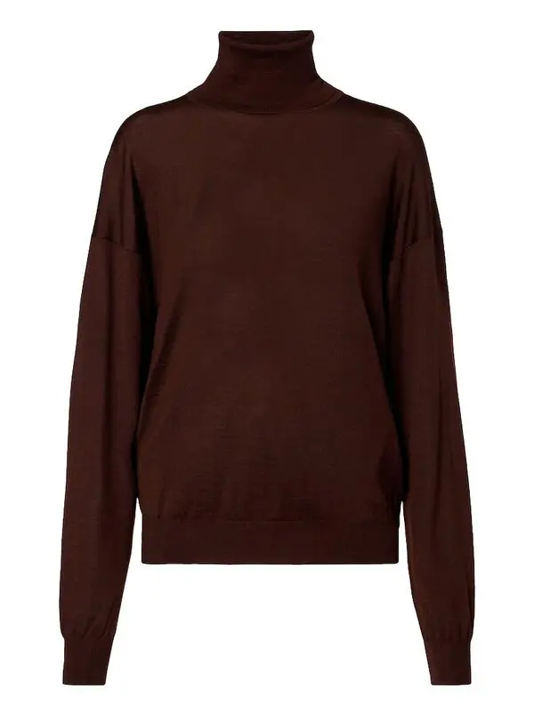 Saint Laurent Wool, Cashmere, And Silk Turtleneck Sweater - Brown