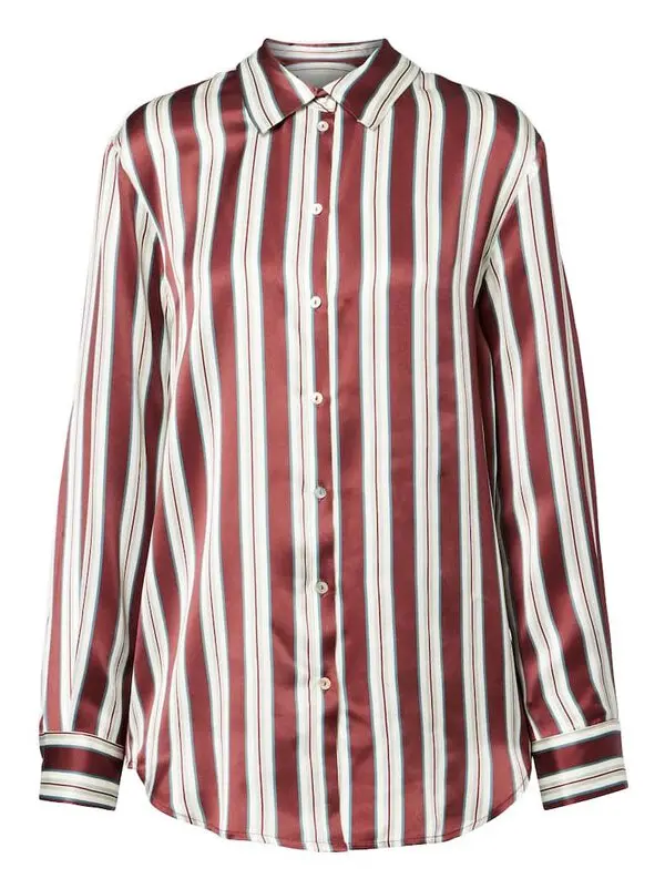 Asceno Striped Silk Satin Pajama Shirt - Multicoloured
