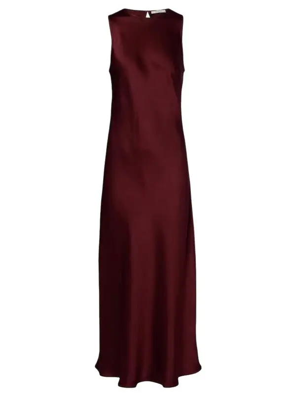 Asceno Valencia Silk Satin Midi Dress - Burgundy