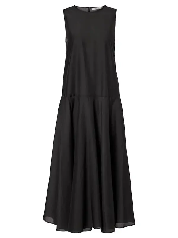 Asceno Rita Gathered Cotton And Silk Midi Dress - Black