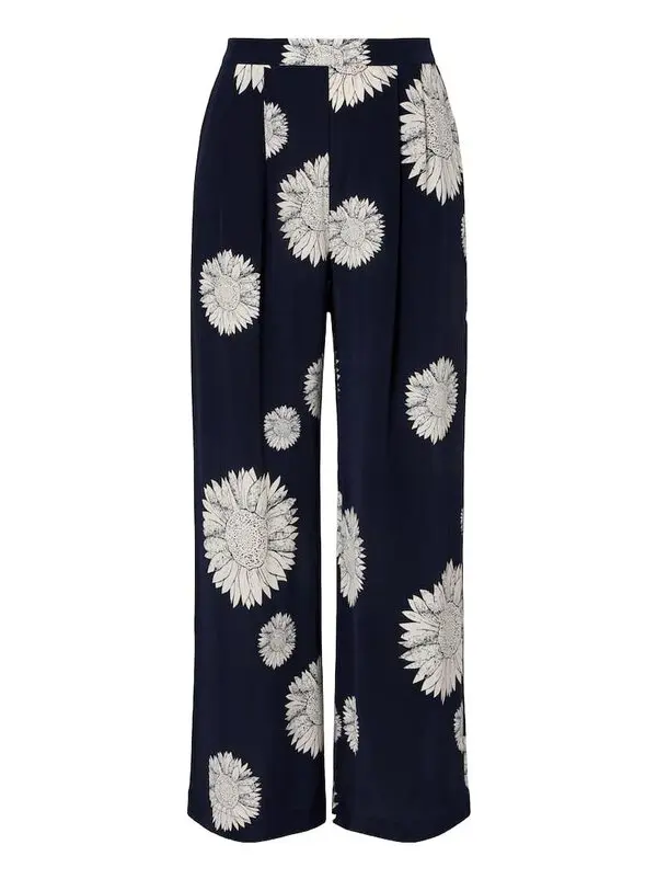 Asceno Isola Silk Crêpe Straight Pants - Blue