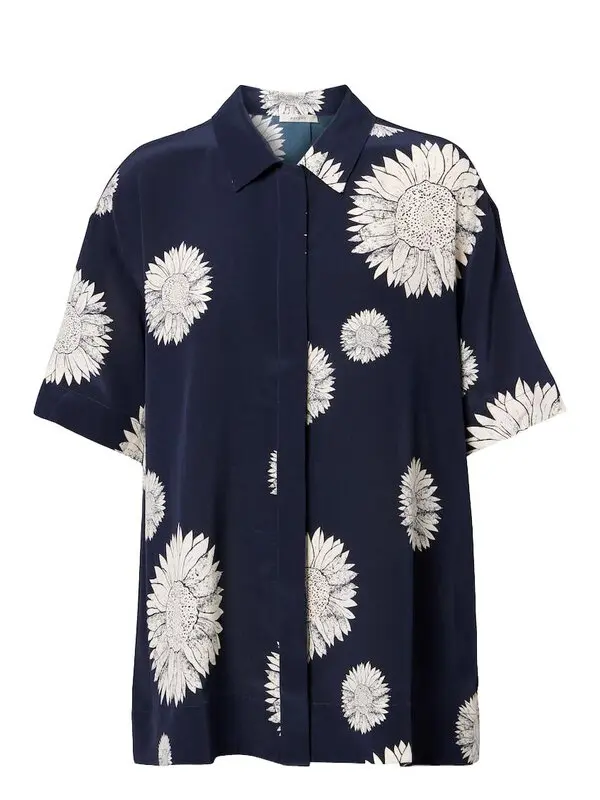 Asceno Montauk Floral Silk Crêpe Shirt - Blue