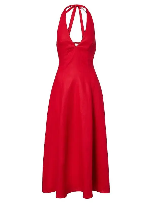 Faithfull The Brand Marais Linen Midi Dress - Red
