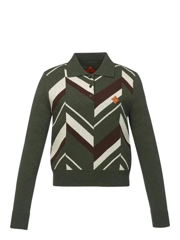Mcm Mega Herringbone Polo Sweater - Khaki Moss