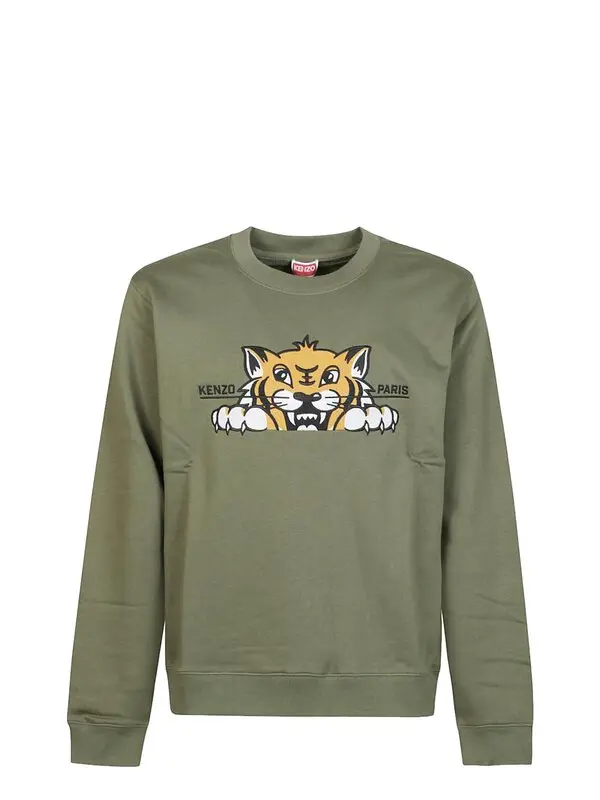 Kenzo Slim-fit Sweatshirt With Embroidered Tiger - Brown