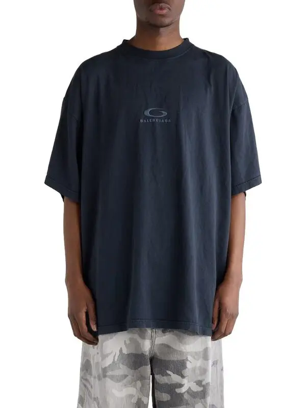 Balenciaga Loop Sports Icon Oversize Cotton T-shirt - 1041 Faded Washed Black