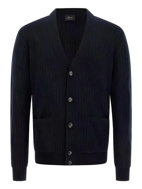 Brioni Ribbed Braid Cardigan - Blue