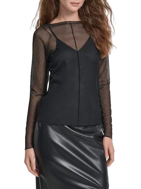 Dkny Exposed Seam Mesh Top - Black