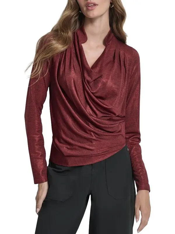 Dkny Foil Drape Top - Merlot