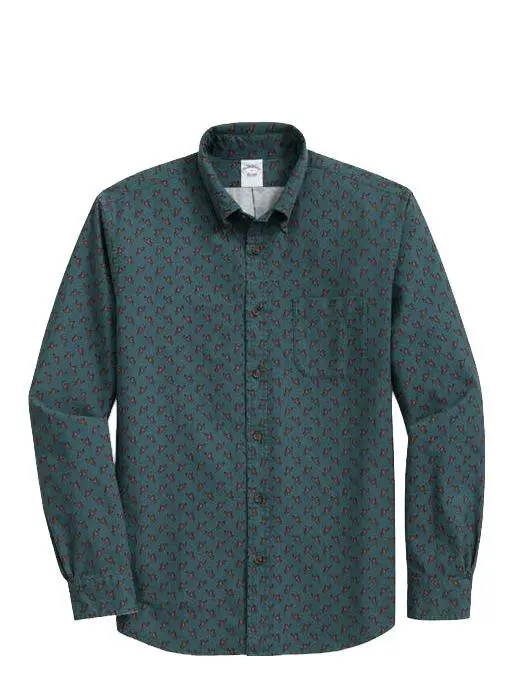 Brooks Brothers Friday Regular Fit Print Cotton Poplin Button-down Shirt - Green