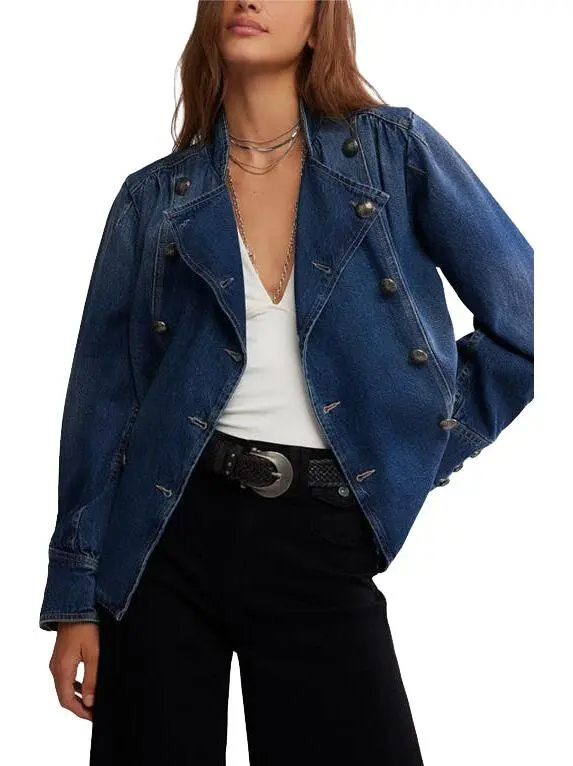 Free People Imogene Double Breasted Denim Jacket - Ensign Wash