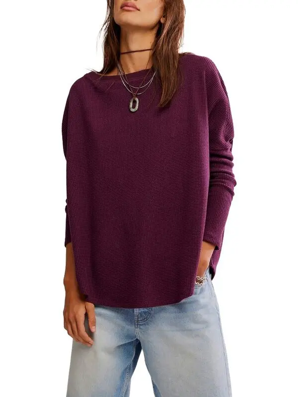 Free People Oversized Thermal Top - Chocolate Grape