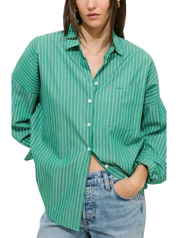 ALEX MILL Cotton Oversized Striped Button-up Shirt - Jade Green
