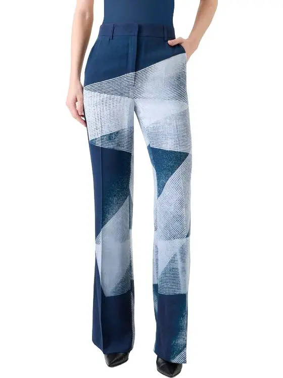 Akris Zigzag Print Silk Crepe Pants - Denim-ecru