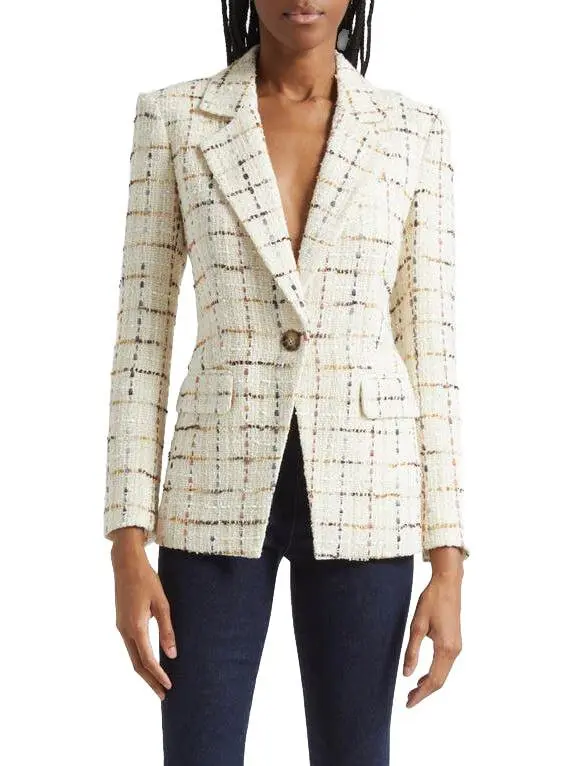 Veronica Beard Healy Check Tweed Dickey Jacket - Ecru Multi