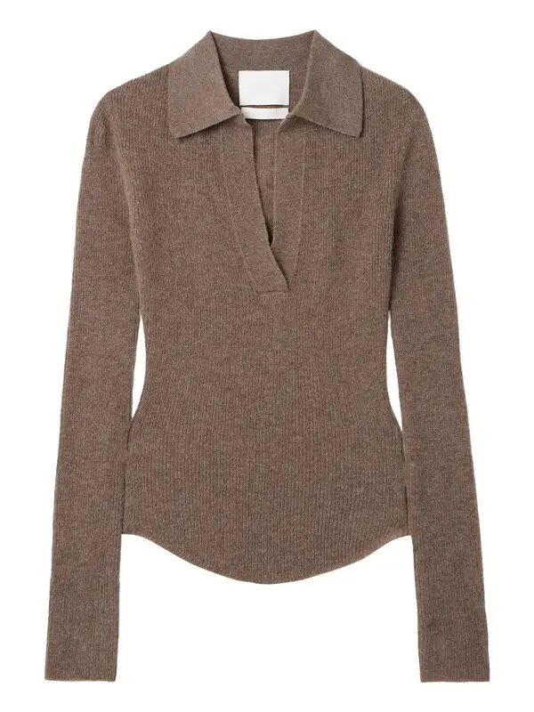 Citizens Of Humanity Simone Ribbed Wool And Cashmere-blend Polo Sweater - Brown