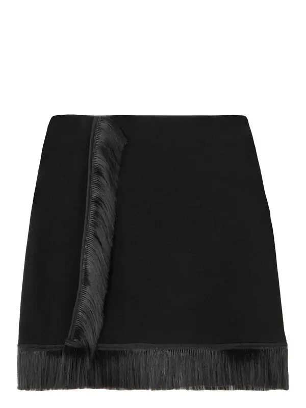 JIL SANDER Fringed Wrap-effect Crepe Mini Skirt - Black